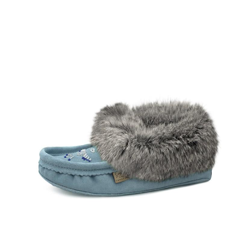 Laurentian Chief Women's Beaded Slipper With Fur Trim And Padded Sole ...